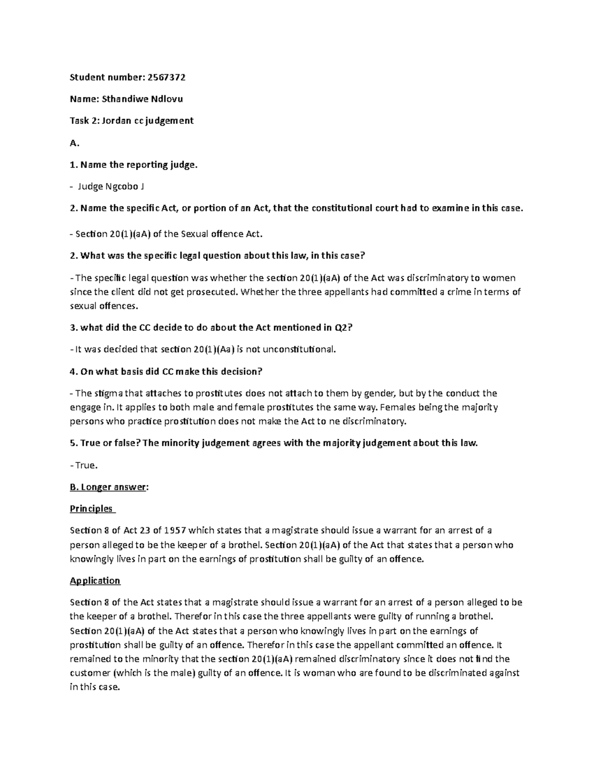 Task 2. Jordan CC case judgement - **Student number: 2567372 Name ...