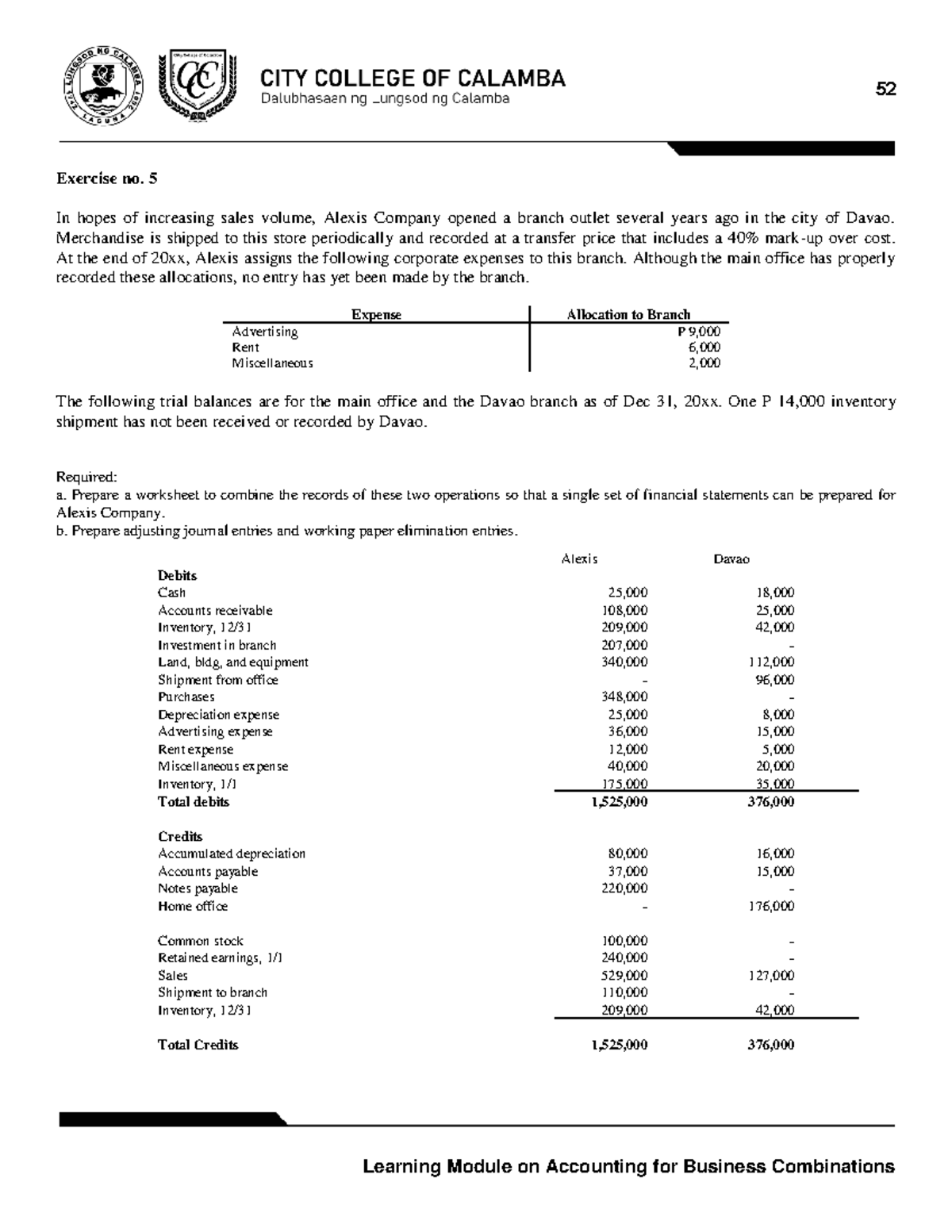 Ex.no.5 - exercising activity - 52 Learning Module on Accounting for ...