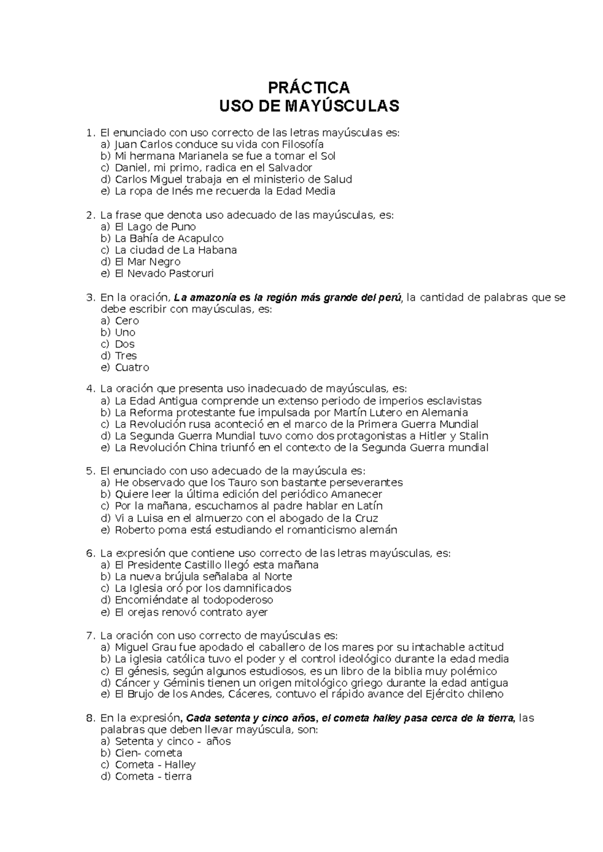 Práctica Mayusculas 2024 - PRÁCTICA USO DE MAYÚSCULAS El enunciado con ...