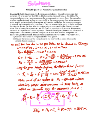 CIVL215 Pipeline Design Project Marking Rubrics - Civil 215, Fluid ...