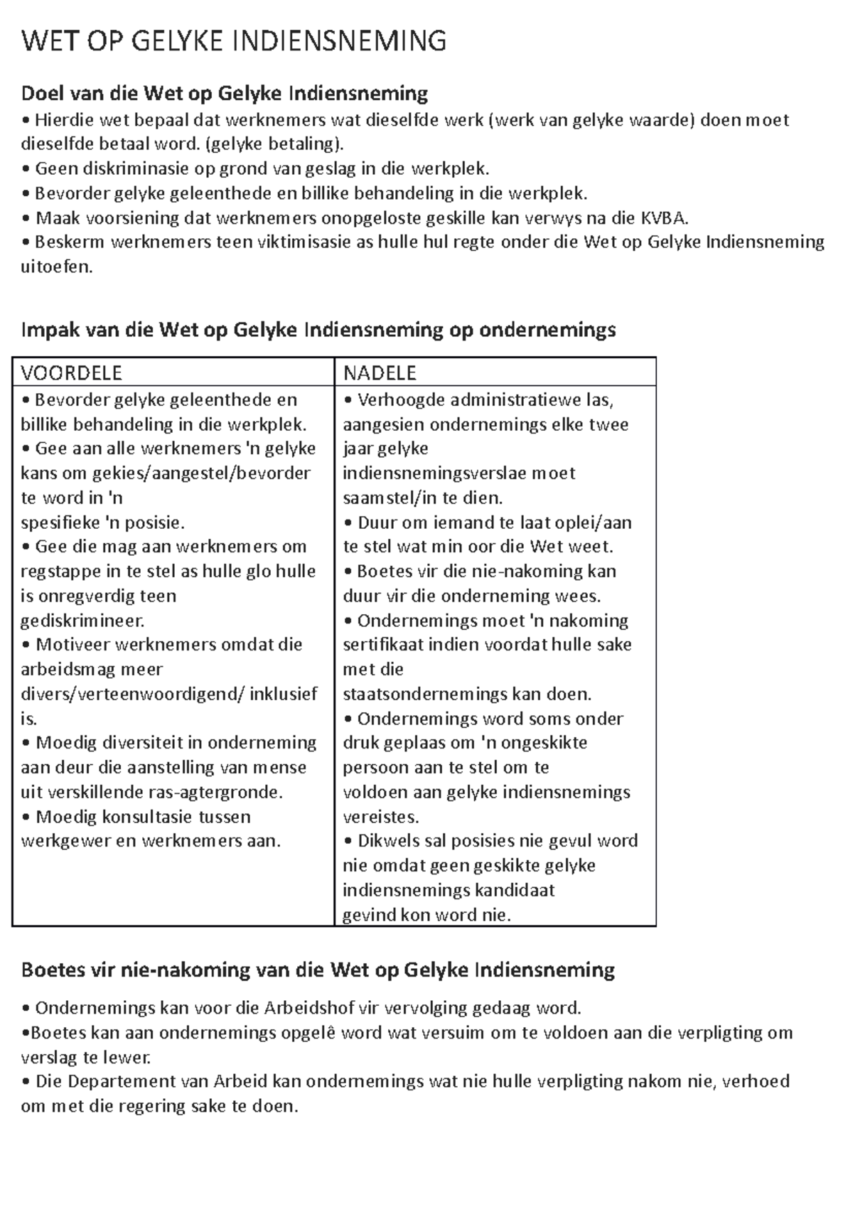 Wette van besigheids studie - WET OP GELYKE INDIENSNEMING Doel van die ...