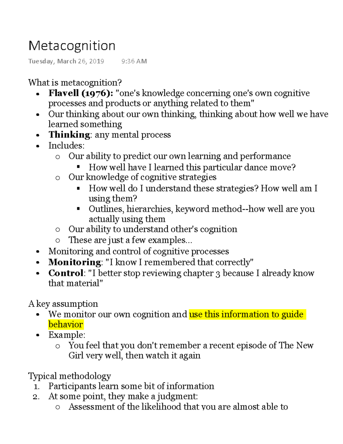 Metacognition - Lecture notes 11 - Warning: TT: undefined function: 32 ...