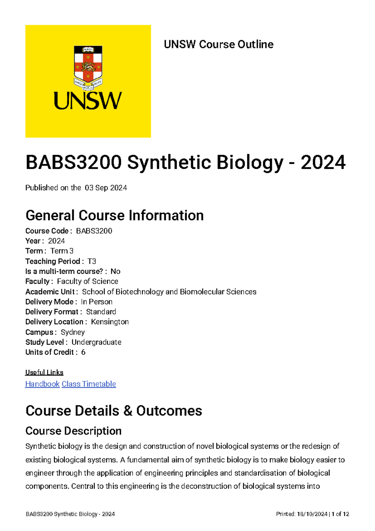 CO BABS3200 1 2024 Term3 T3 In Person Standard Kensington - UNSW Course ...