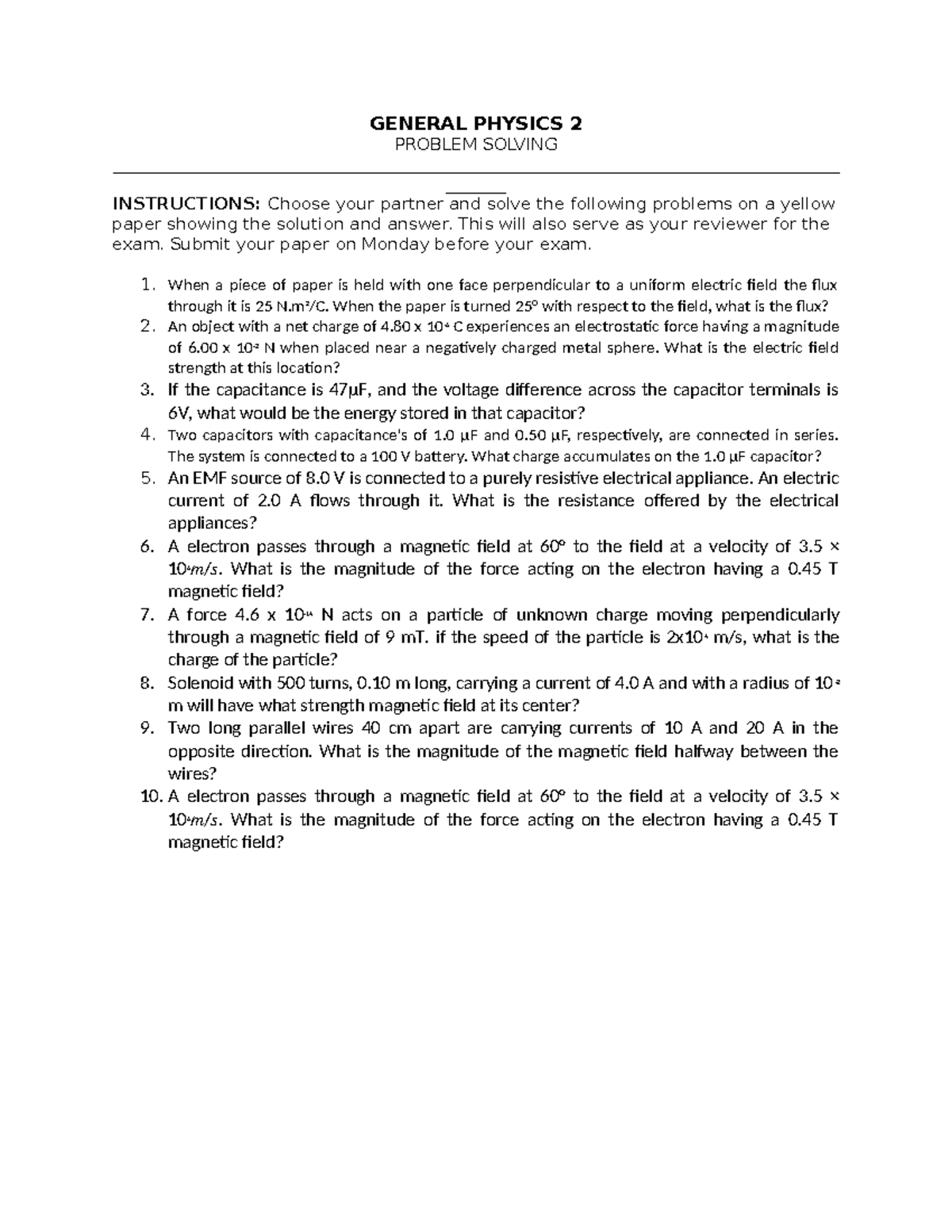General Physics 2 problem solving 3rd quarter - GENERAL PHYSICS 2 PROBLEM SOLVING - Studocu