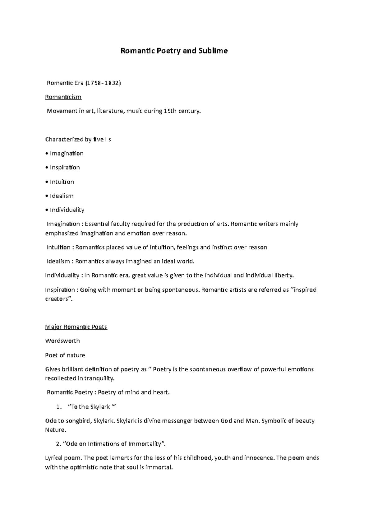 Romantic Poetry and Sublime - Romantic Poetry and Sublime Romantic Era ...