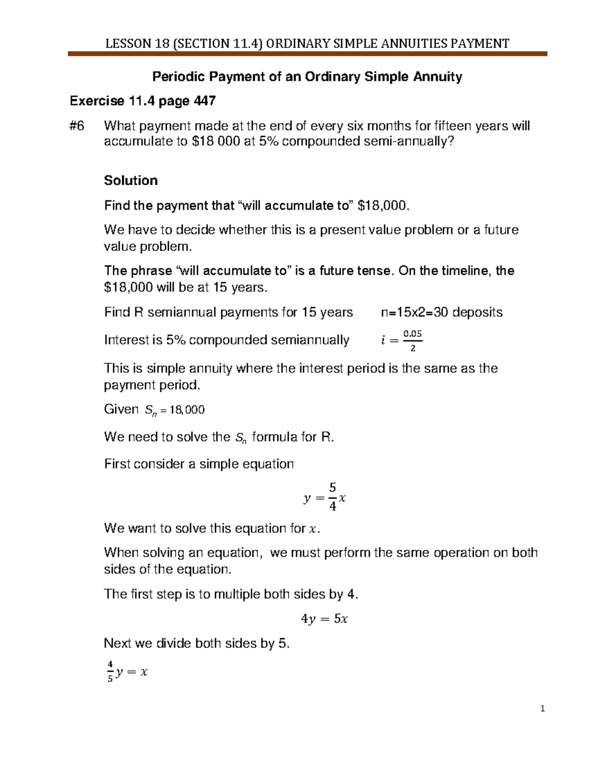 Lesson 18 11.4 Ordinary Simple Annuities Payment - Math-118 ...