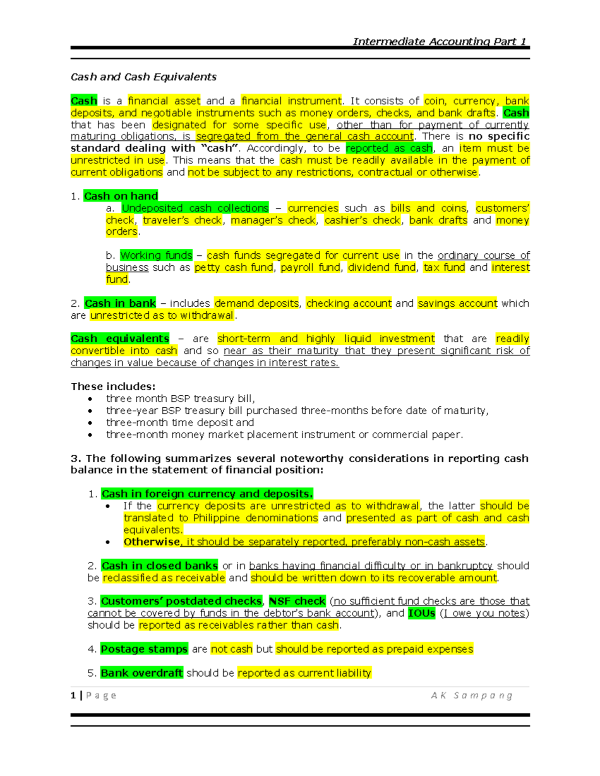 Ia1 cash and cash equivalents 1 - Cash and Cash Equivalents Cash is a ...