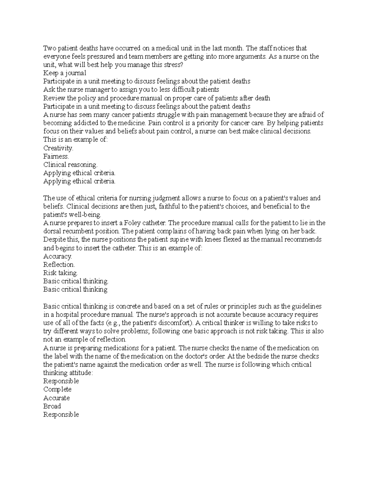 Nurs 3 - notes - Two patient deaths have occurred on a medical unit in ...