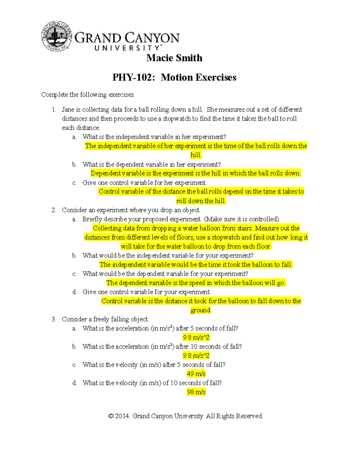 PHY-102 Motion Exercises - Macie Smith PHY-102: Motion Exercises ...
