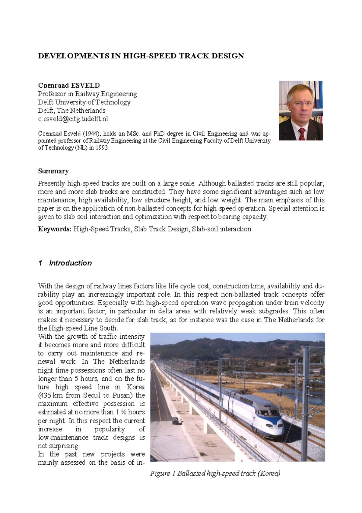 Project on high speed slab track - DEVELOPMENTS IN HIGH-SPEED TRACK ...