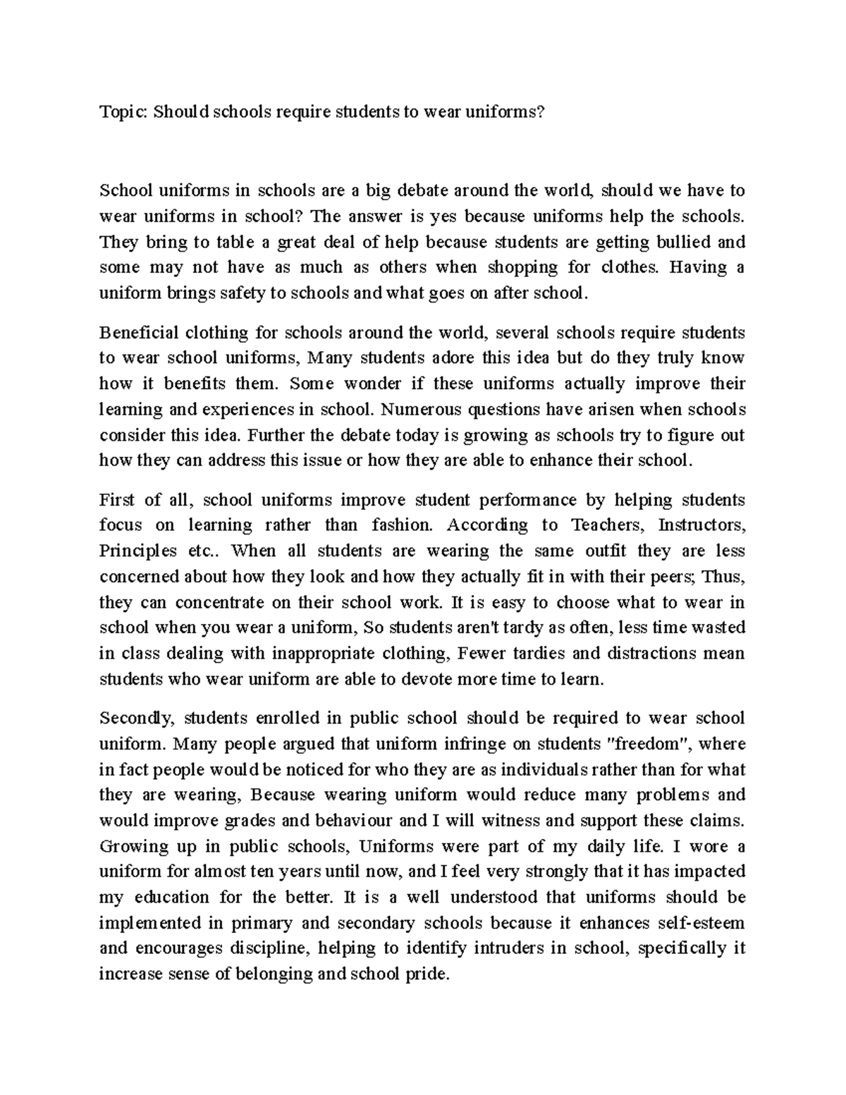 Topic - Lecture notes / Materials / Assignment - Topic: Should schools ...