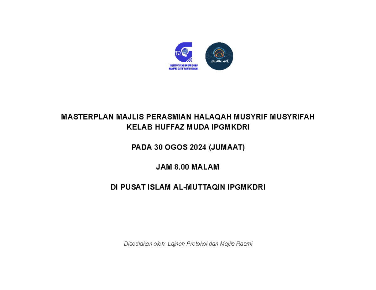 Masterplan Majlis Perasmian Halaqah Huffaz - MASTERPLAN MAJLIS PERASMIAN HALAQAH MUSYRIF ...