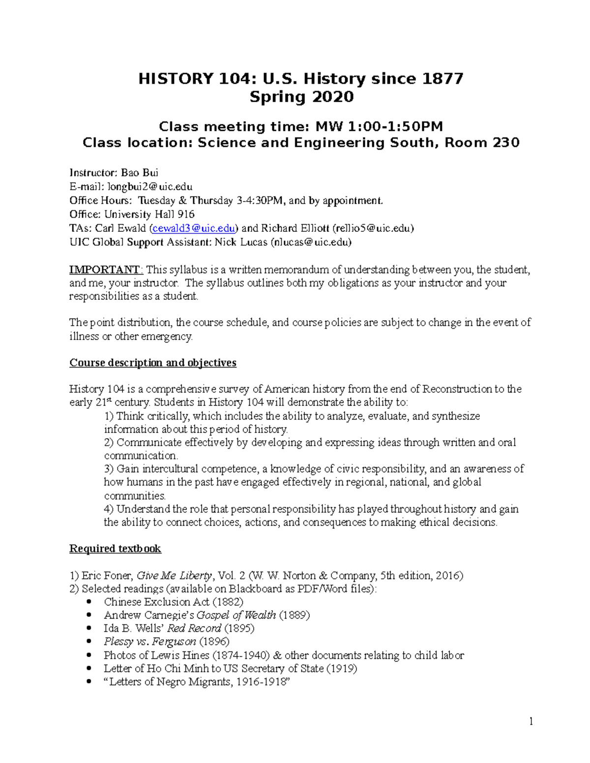 History 104 (S20) - Syllabus - HISTORY 104: U. History since 1877 ...