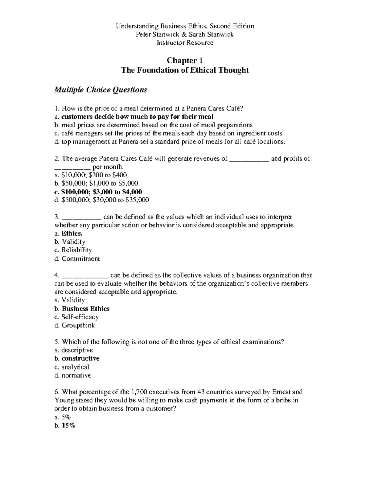 Chapt. 1 Practice Test Questions - Peter Stanwick & Sarah Stanwick ...