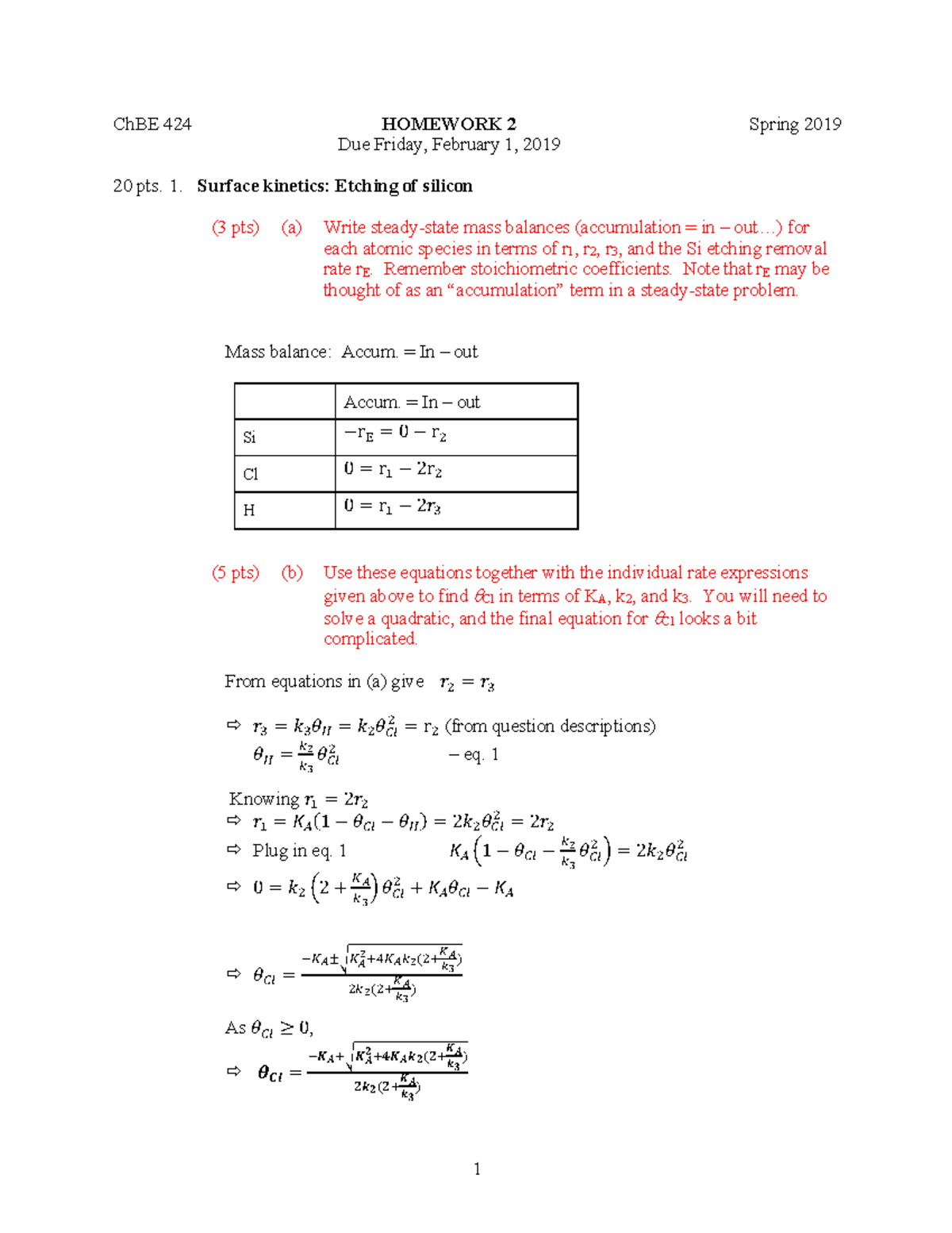 424 Homework 2 19S solution - Warning: TT: undefined function: 32 1 ChBE 424 HOMEWORK 2 Spring ...