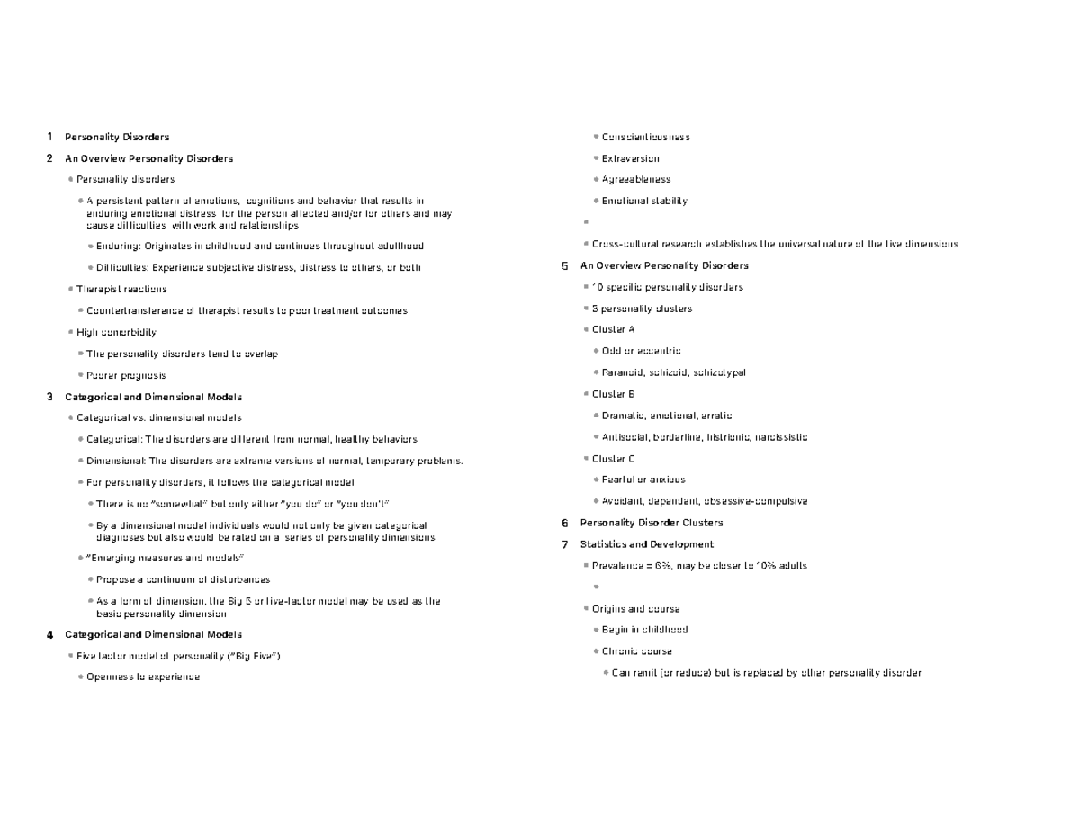 11 Personality+Disorders Outline - 1 Personality Disorders 2 An ...