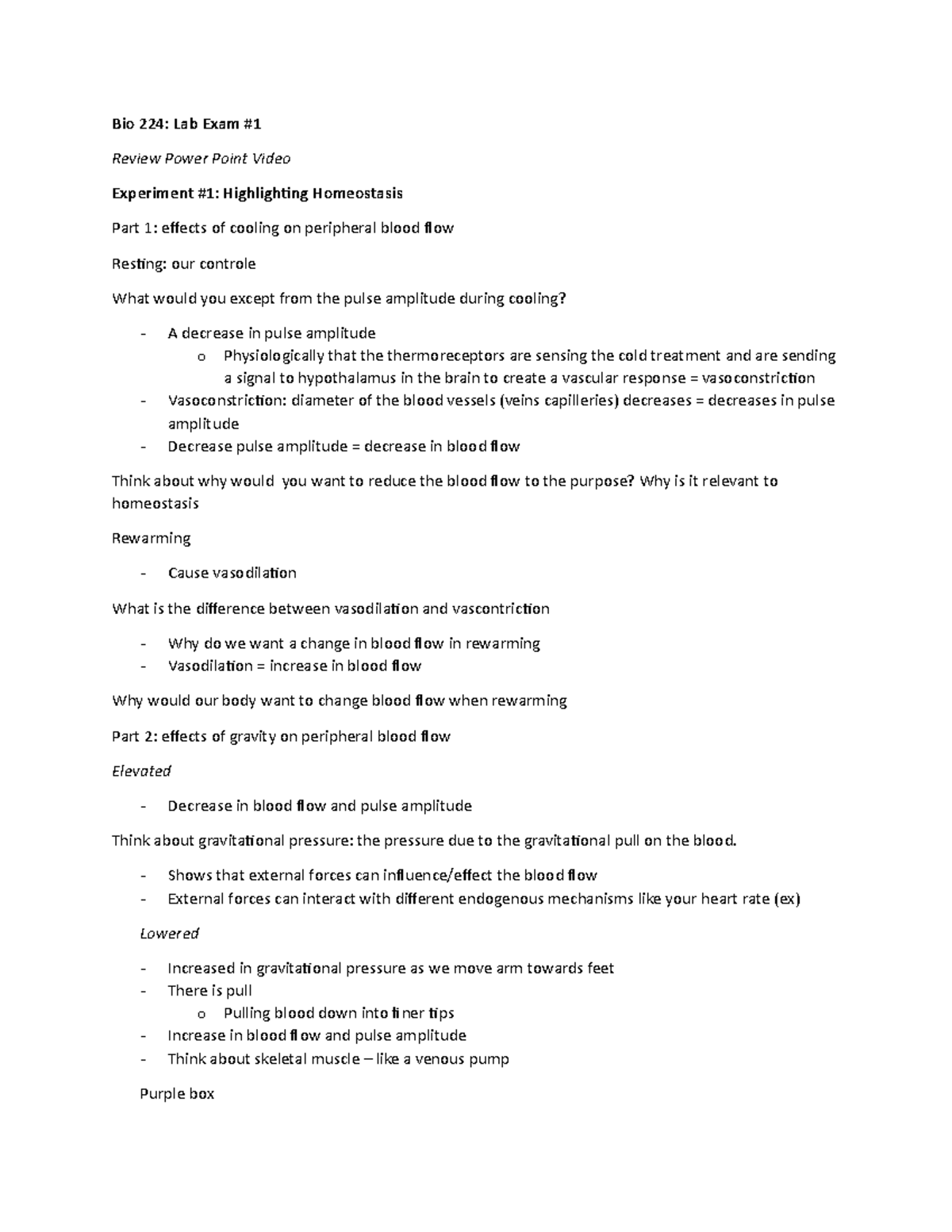 Bio 224 lab video notes - Summary Biology - Bio 224: Lab Exam # Review ...