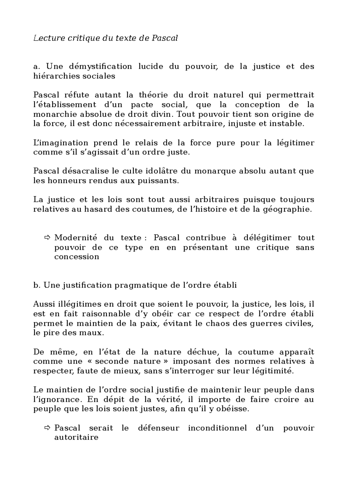 Lecture critique du texte de Pascal - Une démystification lucide du ...
