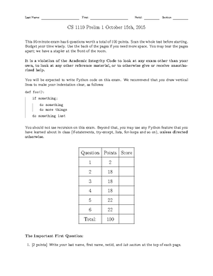 2018-fall-prelim 1 - Past Prelim 1 from CS 1110 taught by Professor ...