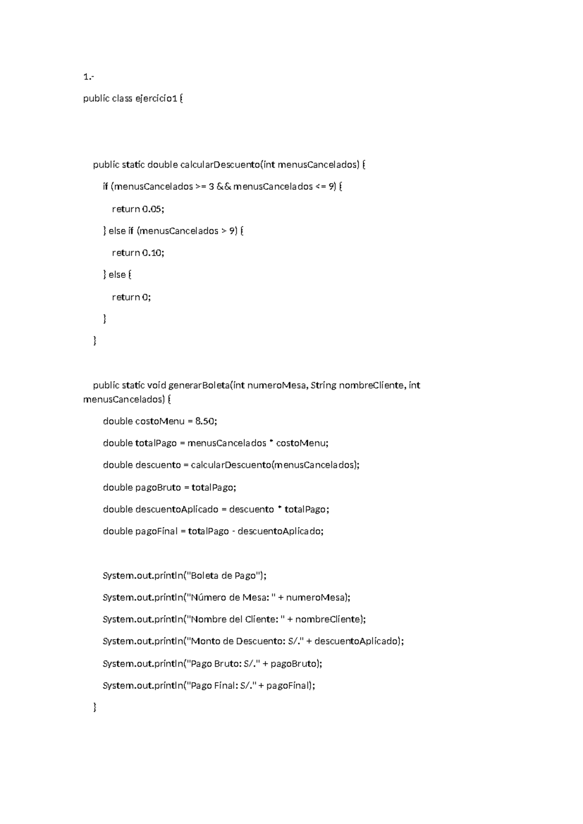 Lab06 - ASD - 1.- public class ejercicio1 { public static double calcularDescuento(int - Studocu