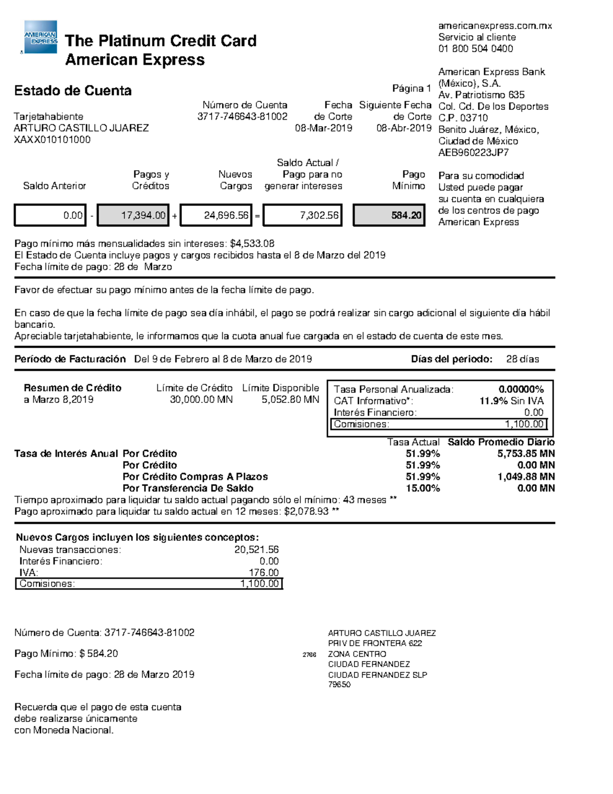 Amex estado de cuenta 2019-pdf - Página 1 Número de Cuenta Fecha ...