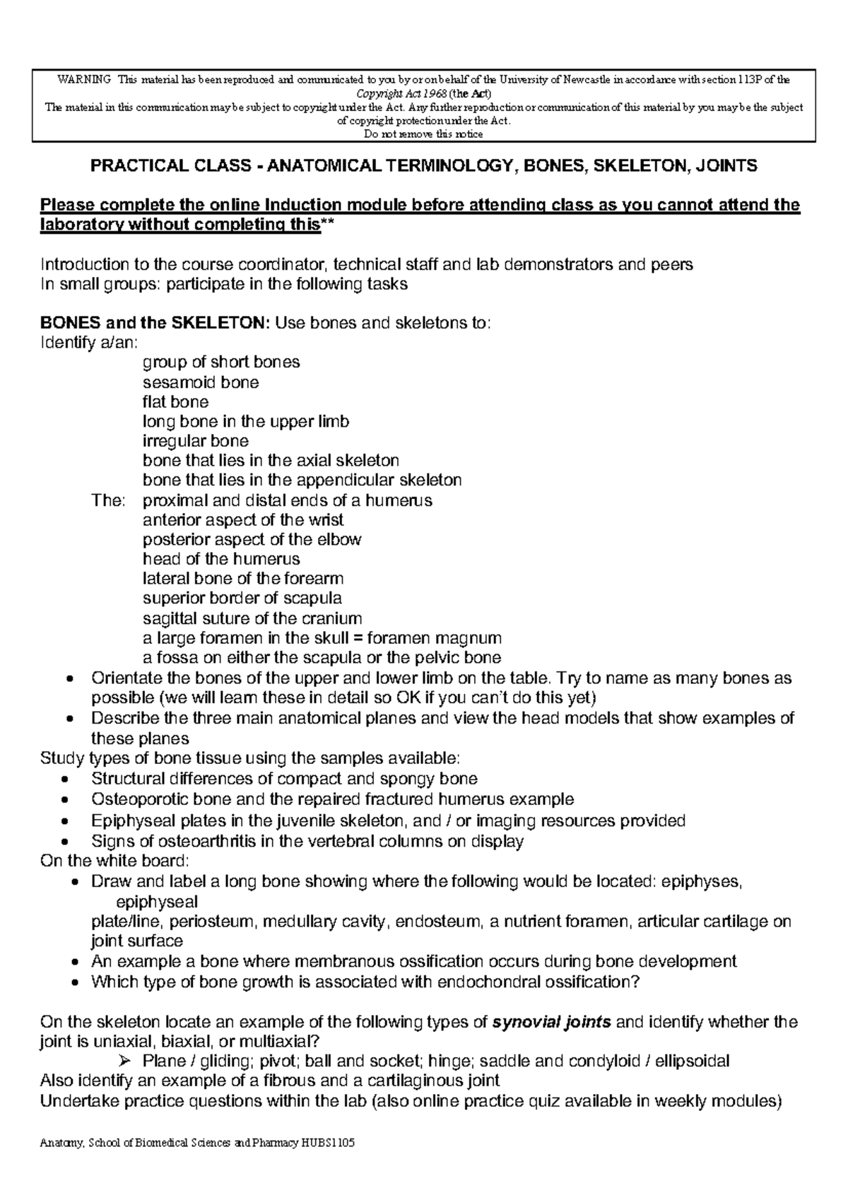 Lab objectives - Anatomy, School of Biomedical Sciences and Pharmacy ...