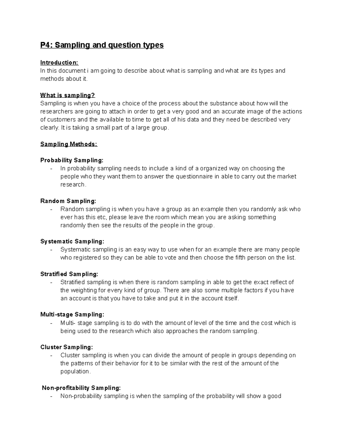 Unit10 P4 - BTEC Business - P4: Sampling and question types ...