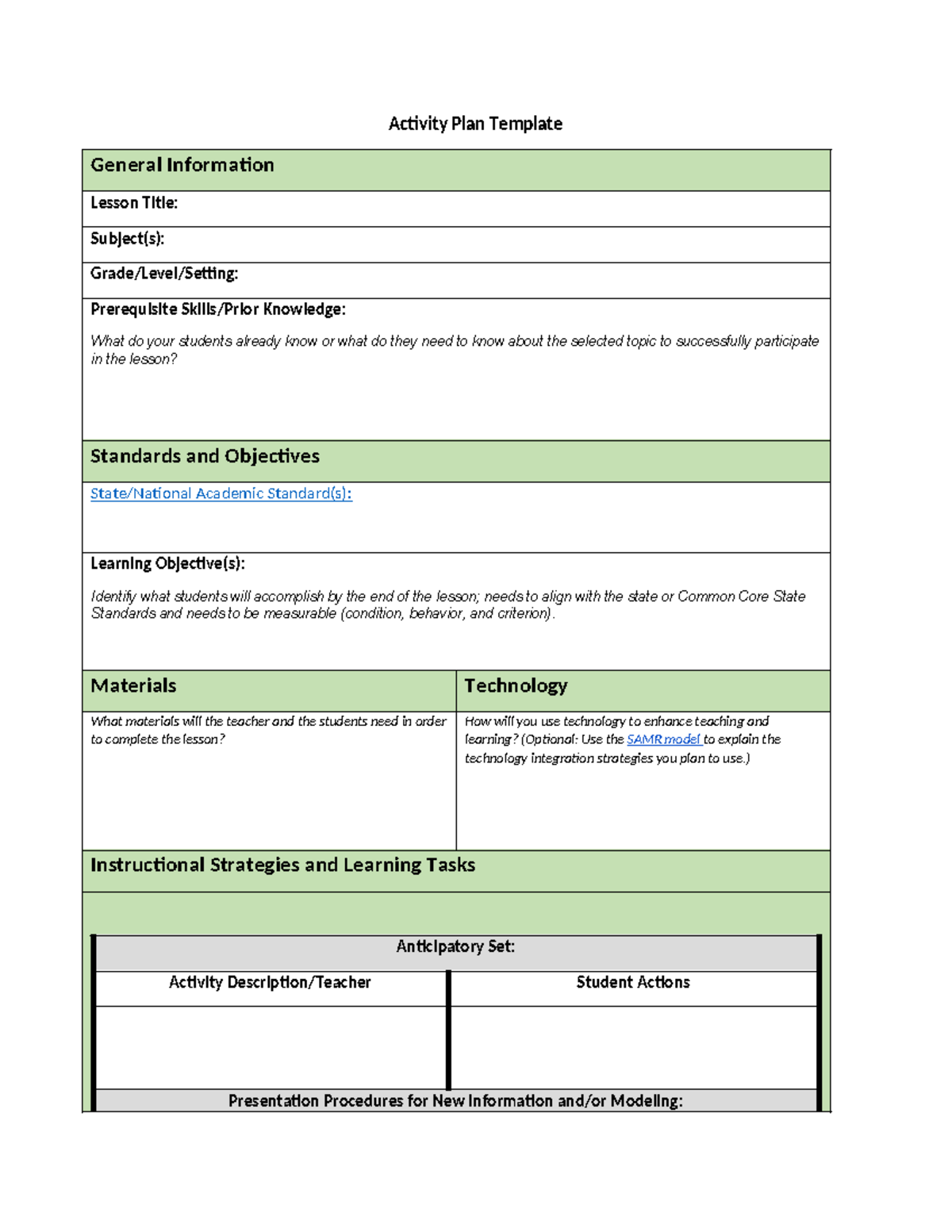 Activity Plan Template - Activity Plan Template General Information ...