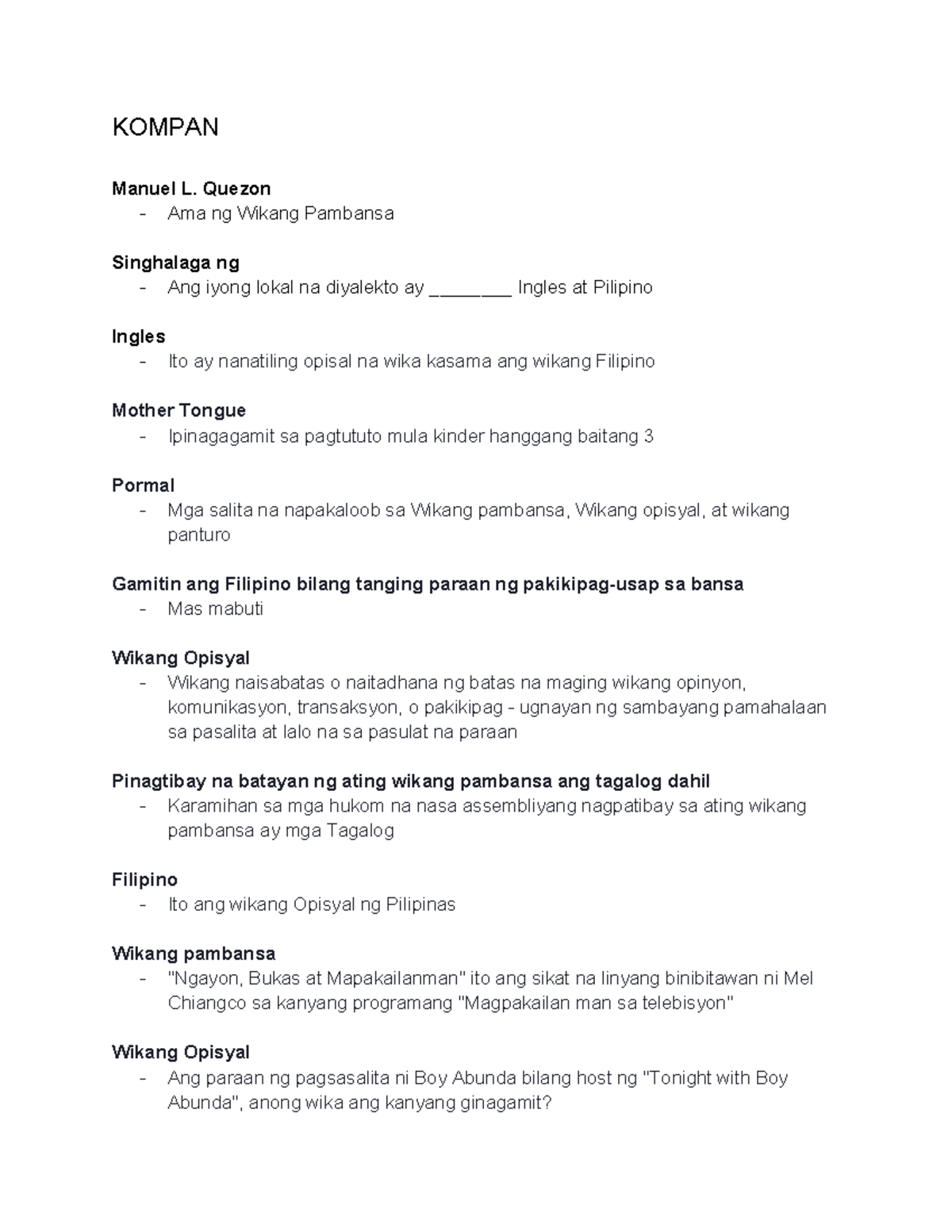 Kompann - Quarter 1 - KOMPAN Manuel L. Quezon - Ama ng Wikang Pambansa ...
