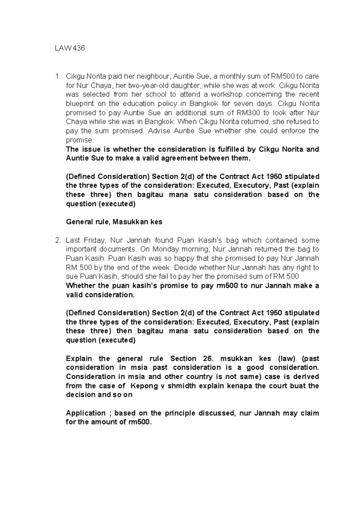 Simple way to tackle consideration question - Contracts 1 - UiTM - Studocu