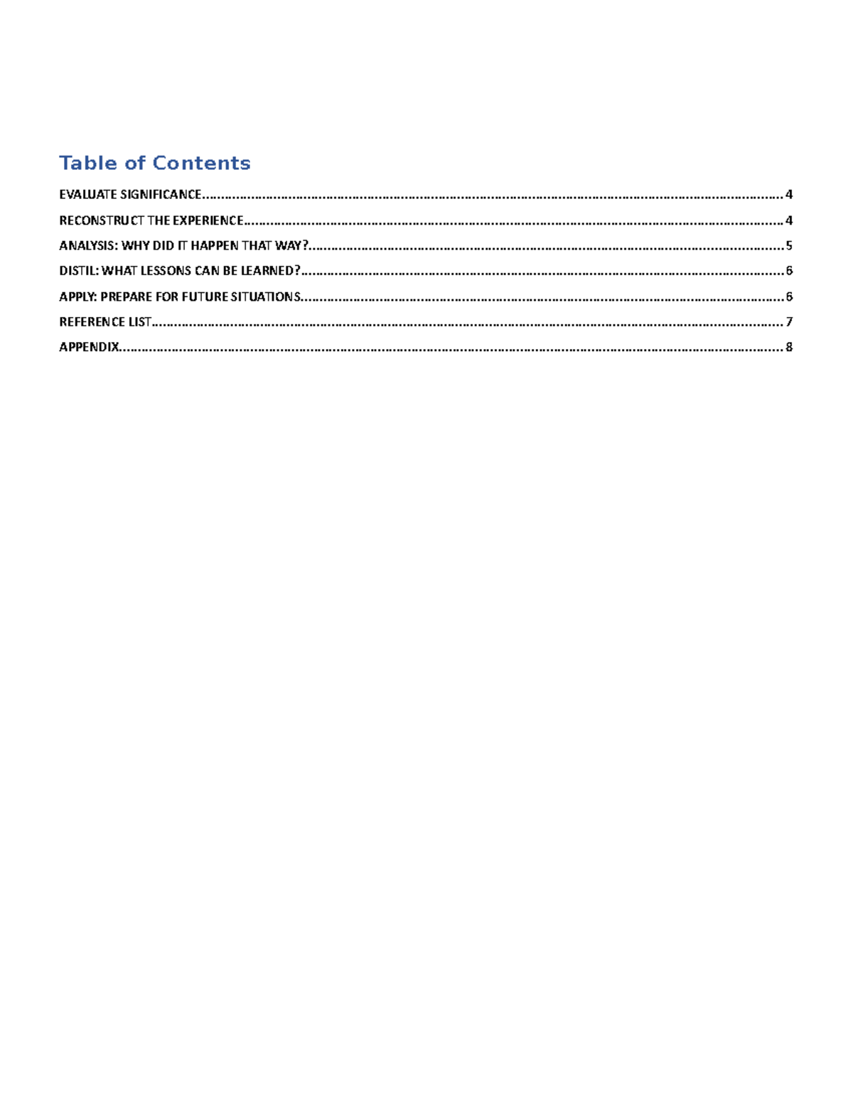 S E- Reflection - Table of Contents EVALUATE - Studocu