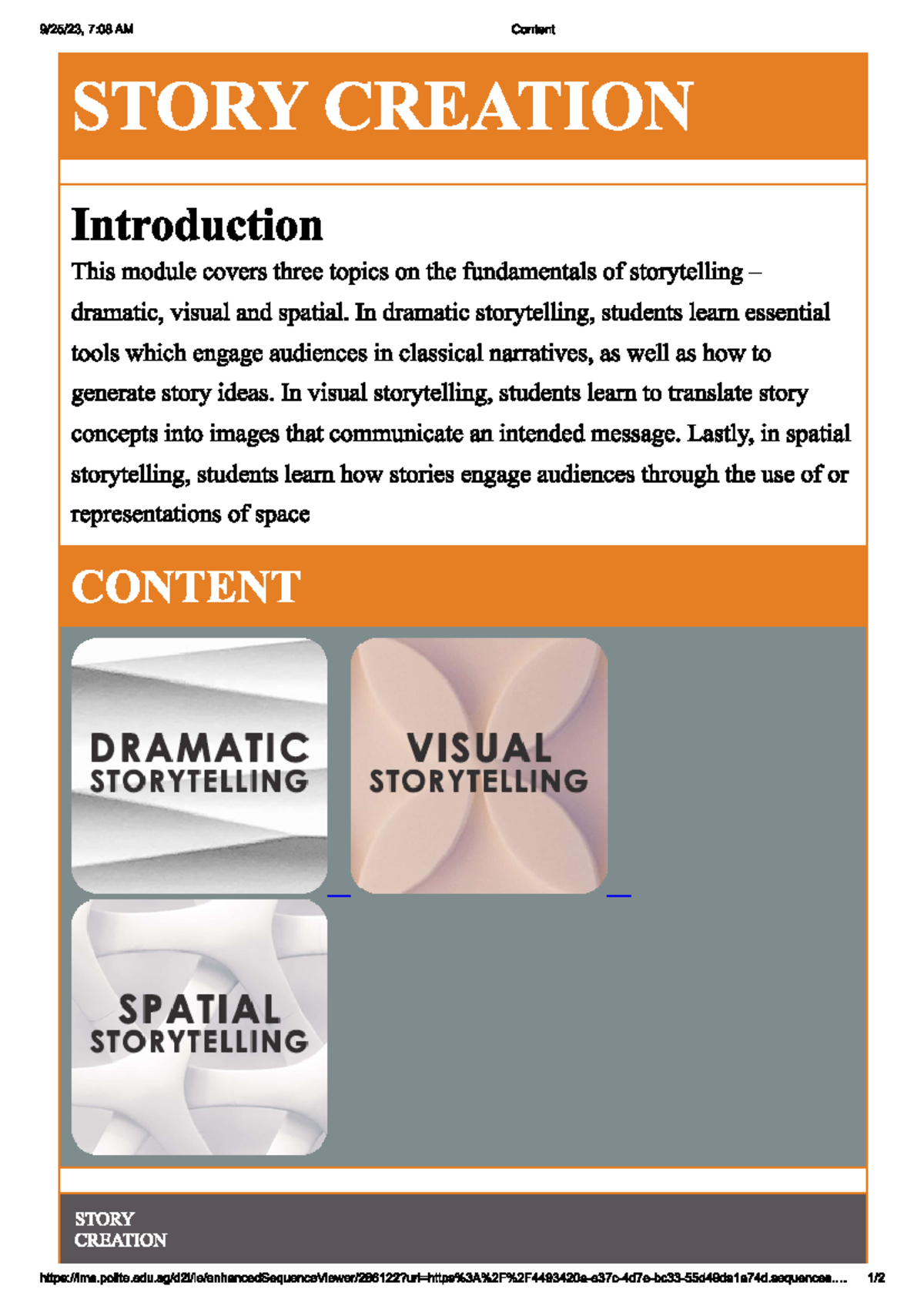 00. Unit 1 Introduction to Story Creation - Studocu