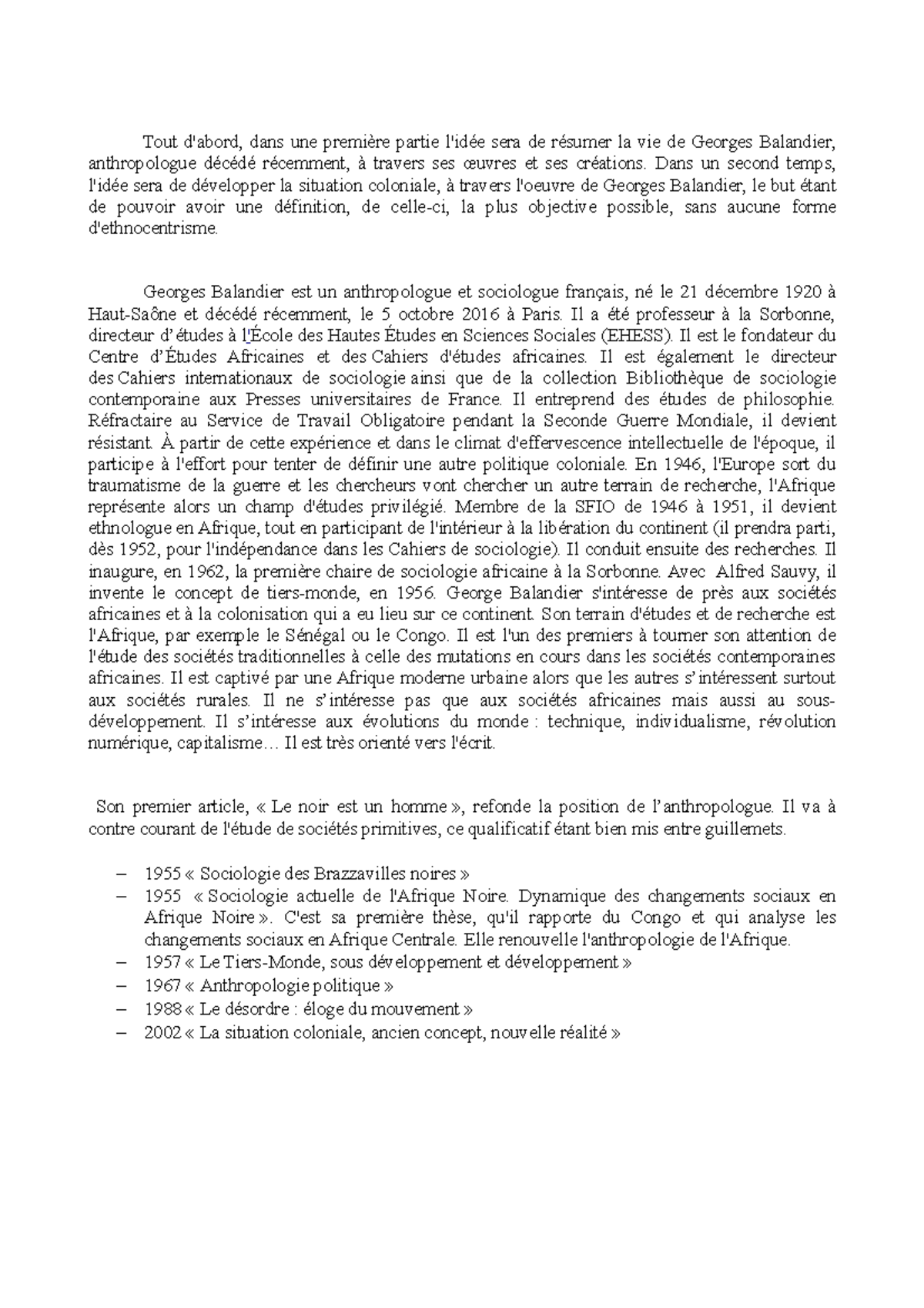 Georges Balandier - Il a professeur la Sorbonne, directeur des Hautes ...