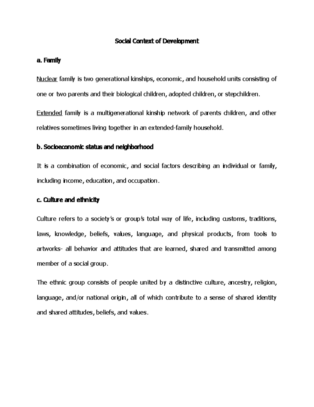 Social Context of Development - Family Nuclear family is two ...