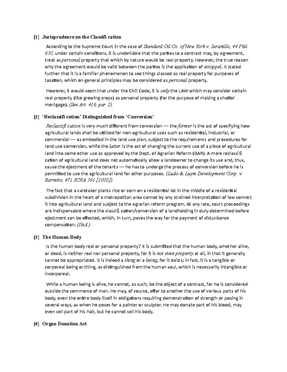 Property law m2 - (1) Jurisprudence on the Classifi cation According to ...