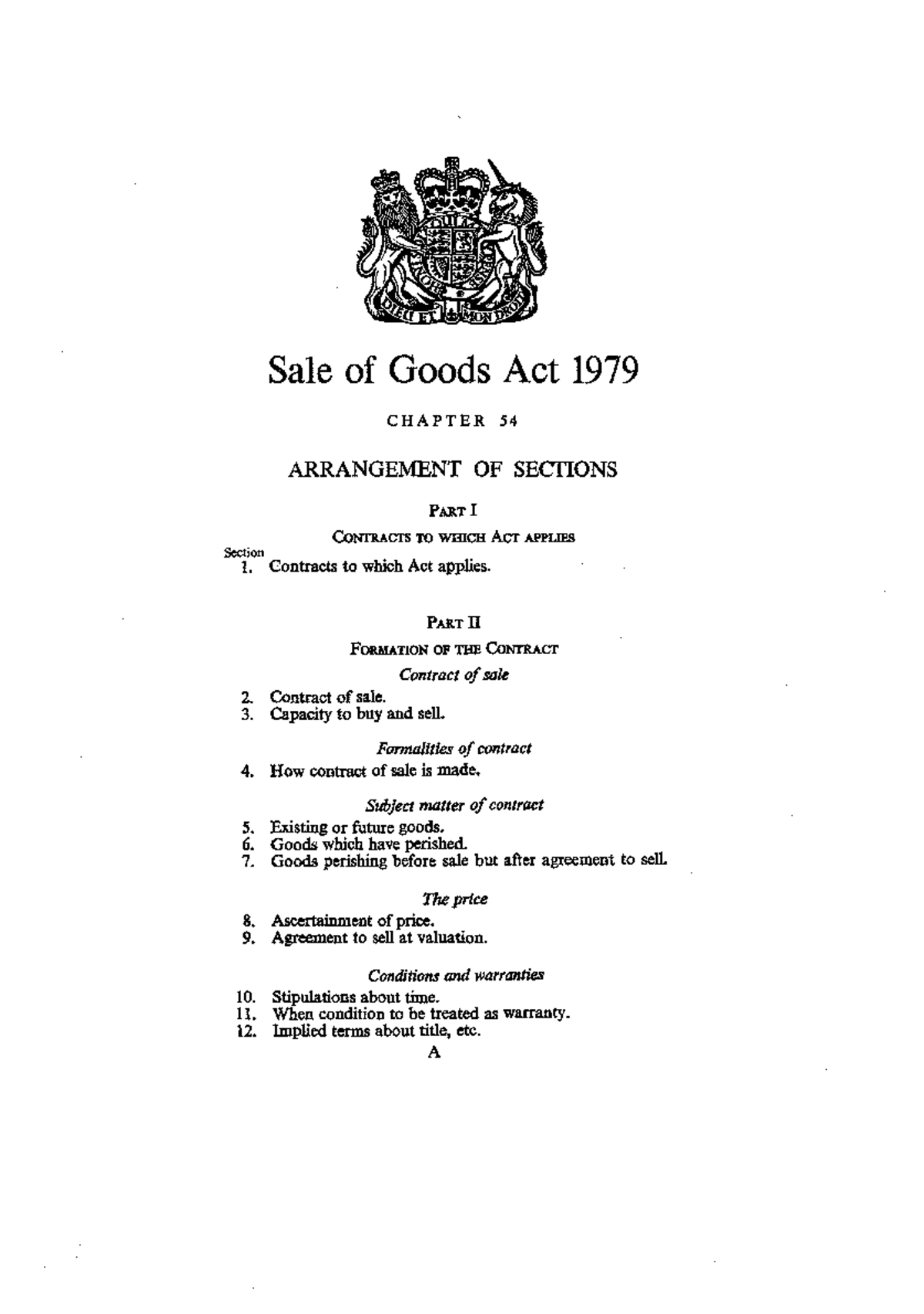SALE OF Goods ACT, 1979 - Sale of Goods Act 1979 CHAPTER 54 ...