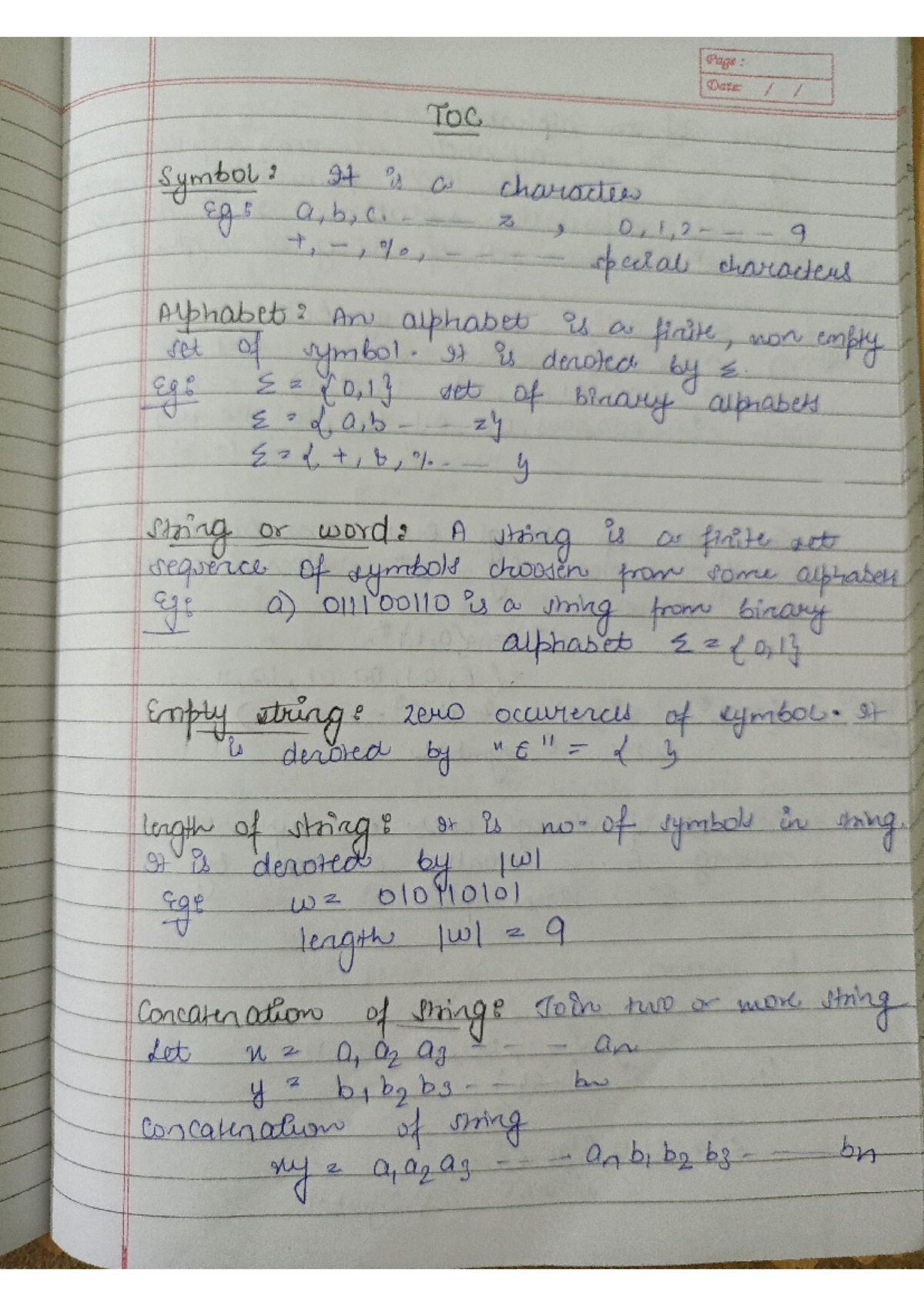 Toc - TOC UNIT 1 2 NOTES - Page: Date TOC Symbol: It is 3 character Eg ...