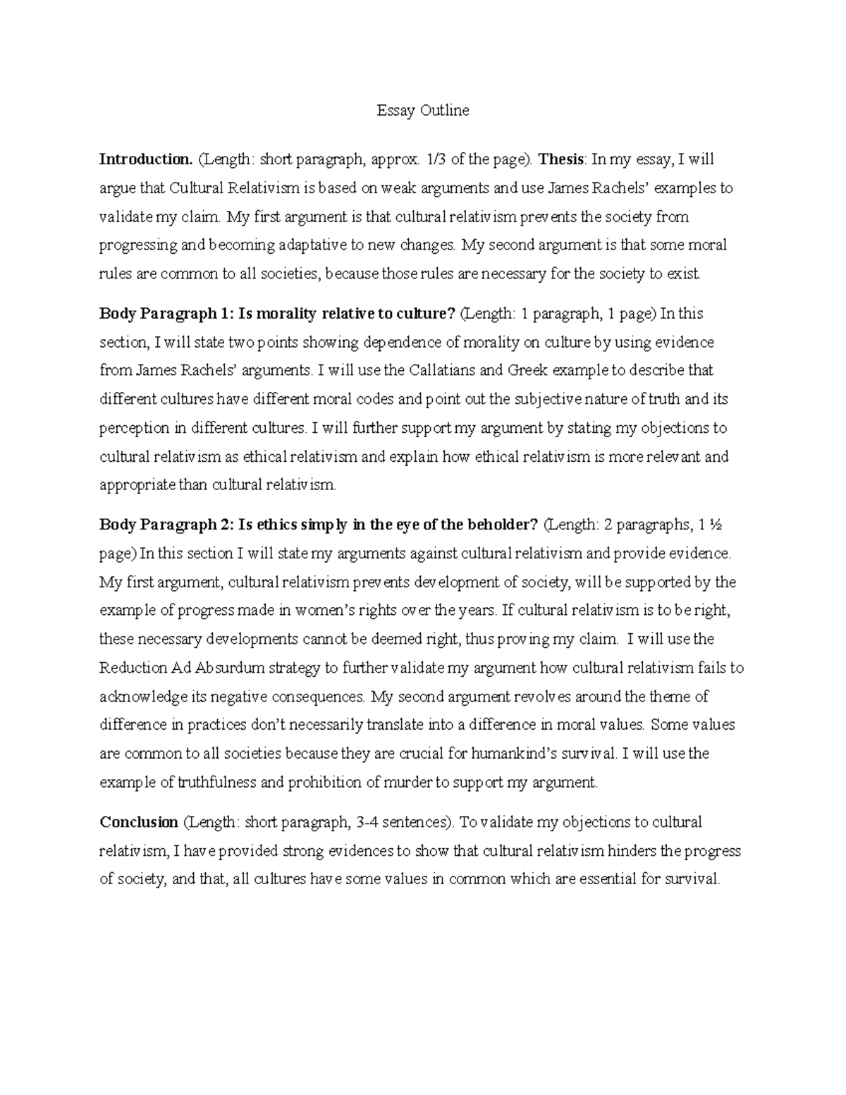 One page Essay Outline - Essay Outline Introduction. (Length: short ...