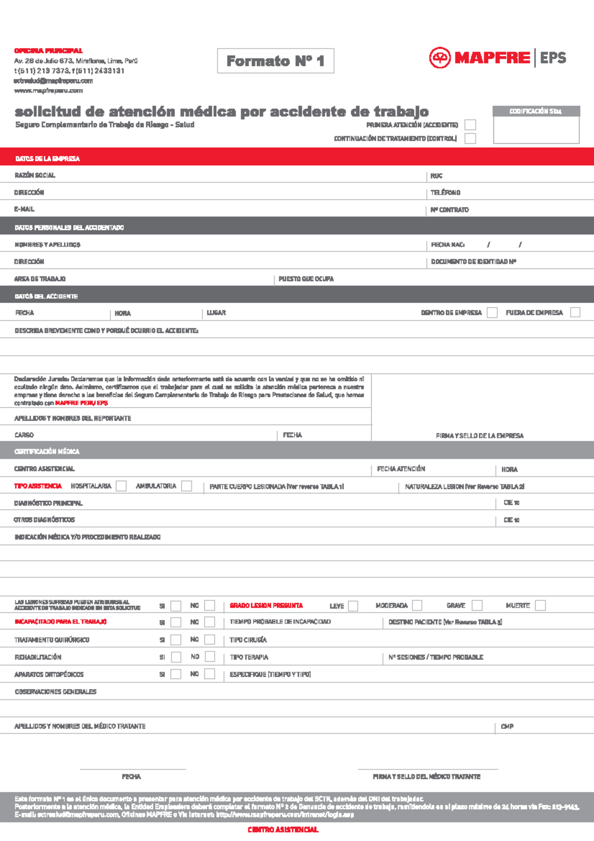 Mapfre Formato 1 - OFICINA PRINCIPAL Av. 28 de Julio 873, Miraflores, Lima, Perú Formato 1 ...