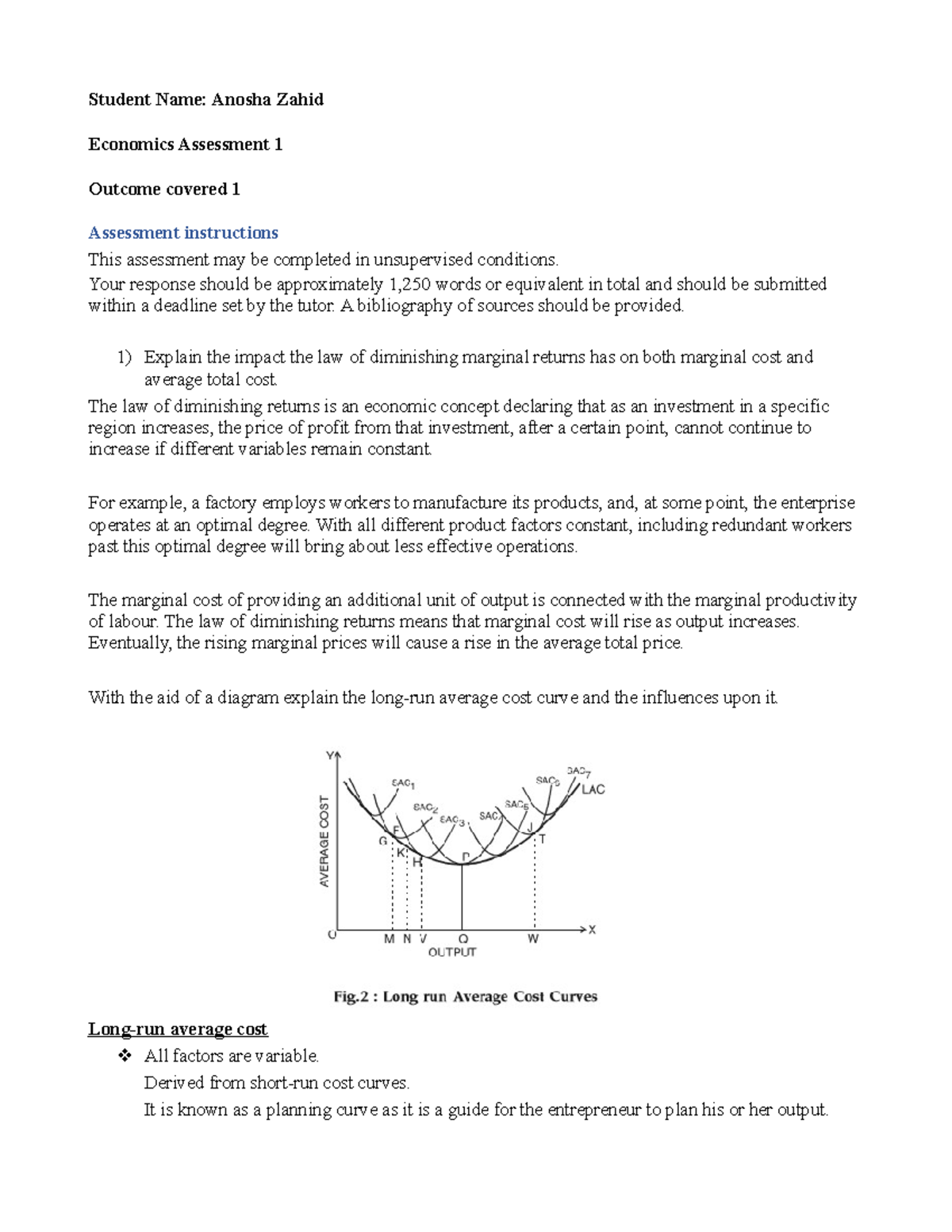 Anosha Zahid Economics Assessment 1 - Student Name: Anosha Zahid Economics Assessment 1 Outcome ...
