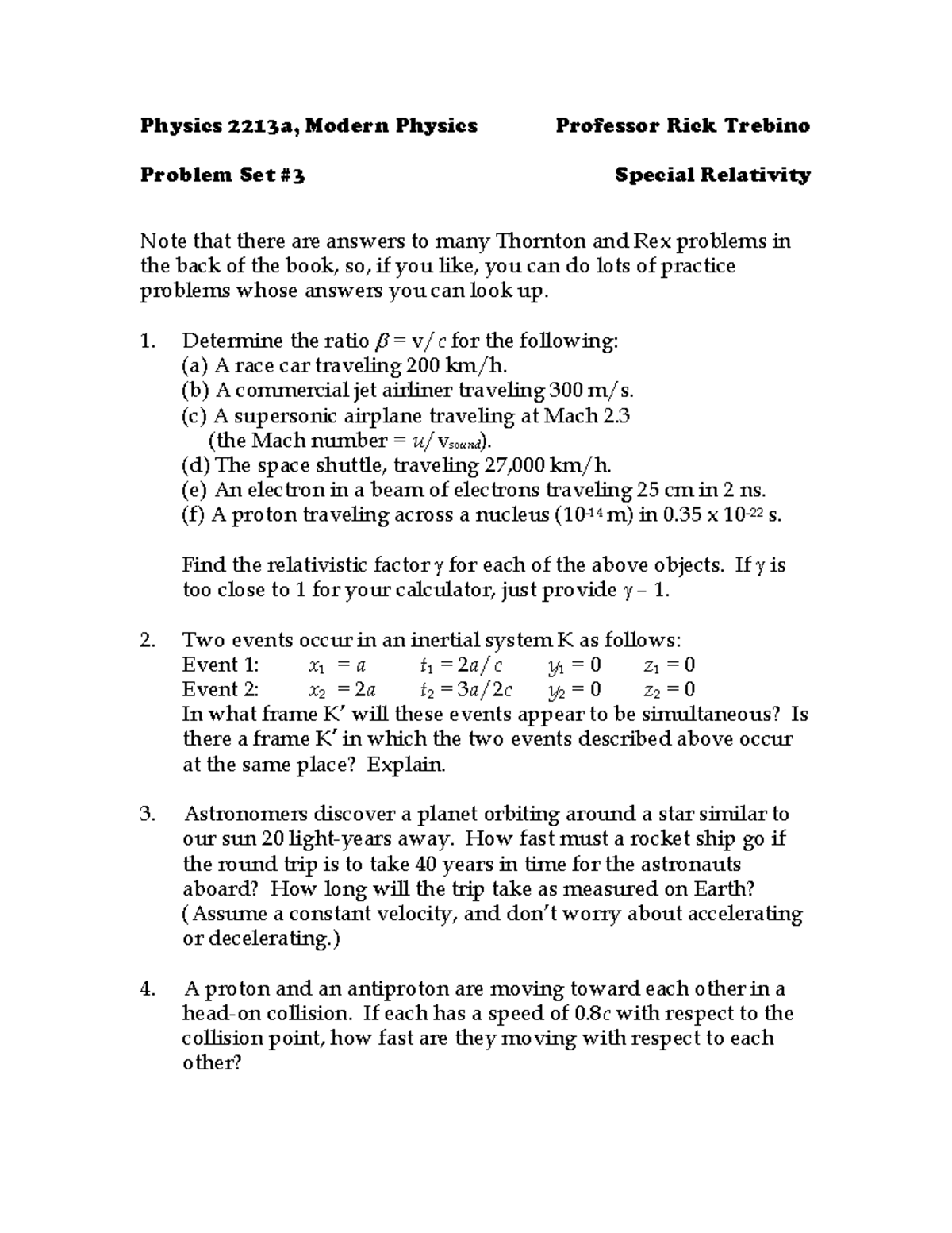 Seminar assignments - Homework 1 - 5 - Physics 2213a, Modern Physics ...