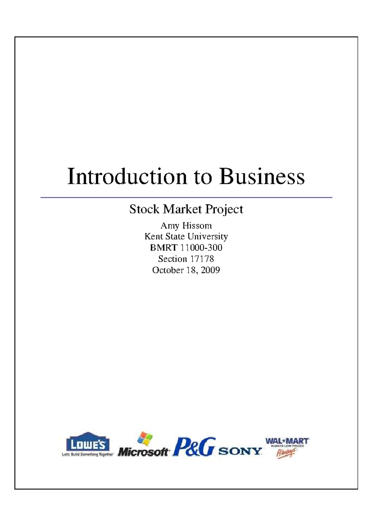 Stock market project amy hissom - Introduction to Business Stock Market ...