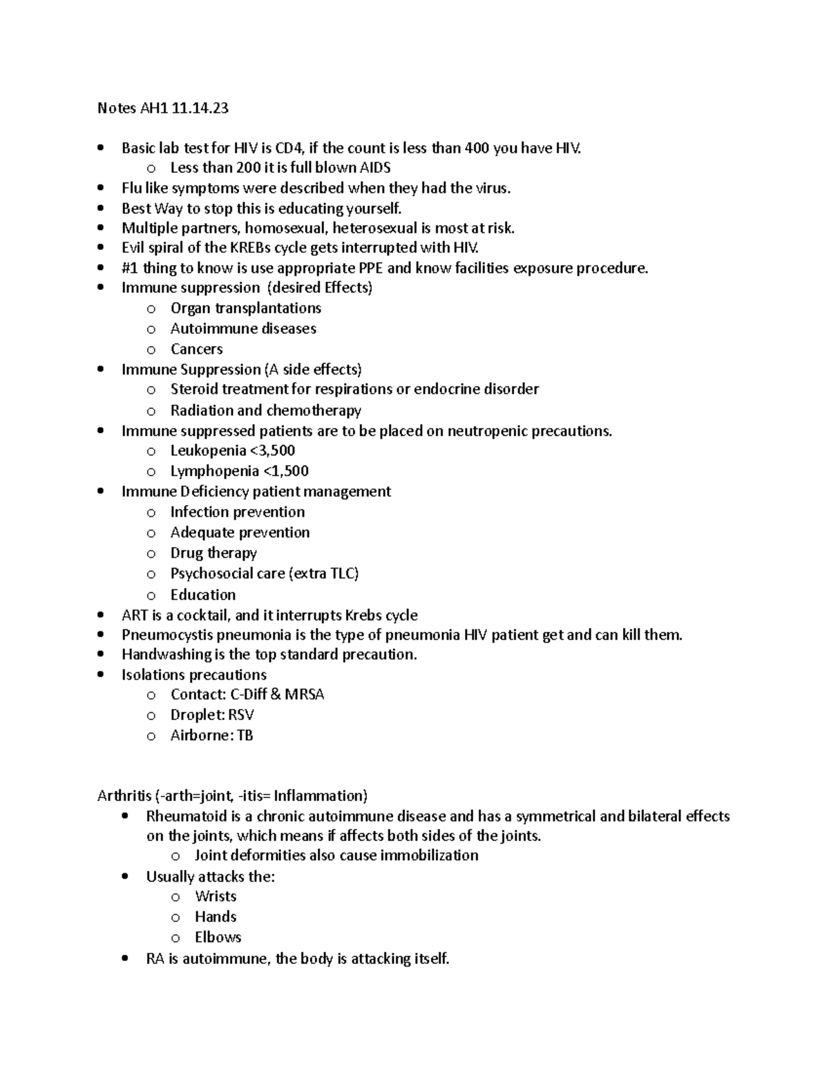 Notes AH1 11 - Notes AH1 11. Basic lab test for HIV is CD4, if the ...