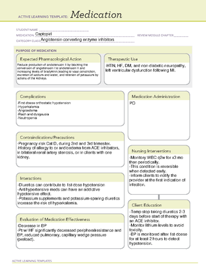 Hydralazine - ACTIVE LEARNING TEMPLATES Medication STUDENT NAME - Studocu