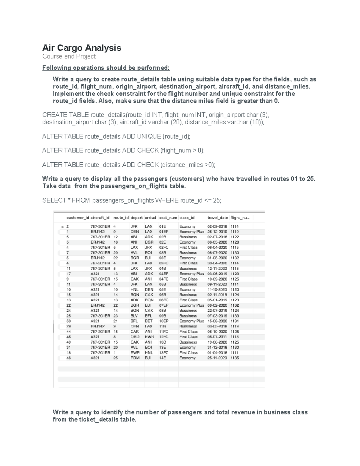 SQL+Project - Air Cargo Analysis Course-end Project Following operations should be performed ...