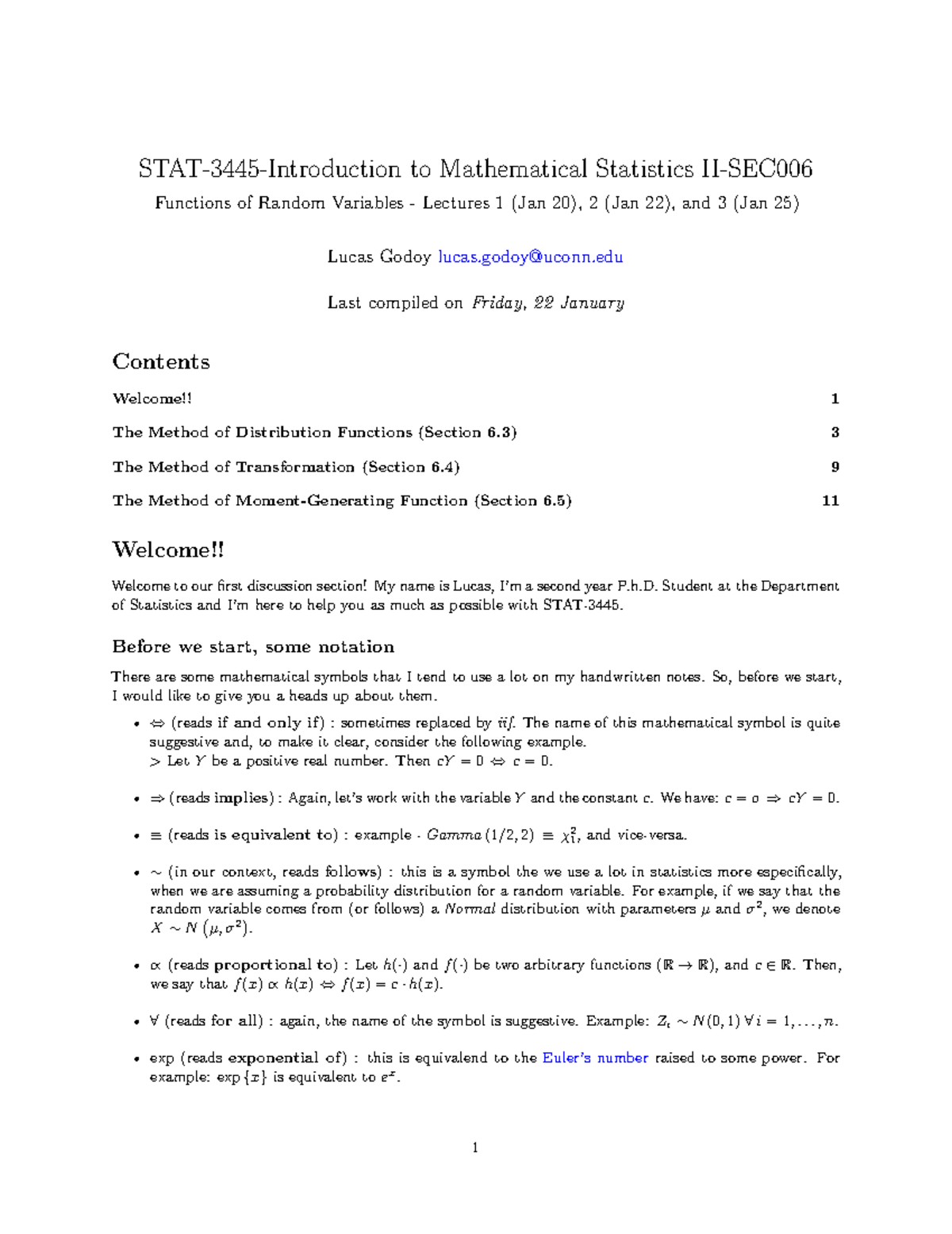 6.3-6.5 Lecture Notes - STAT-3445-Introduction to Mathematical ...