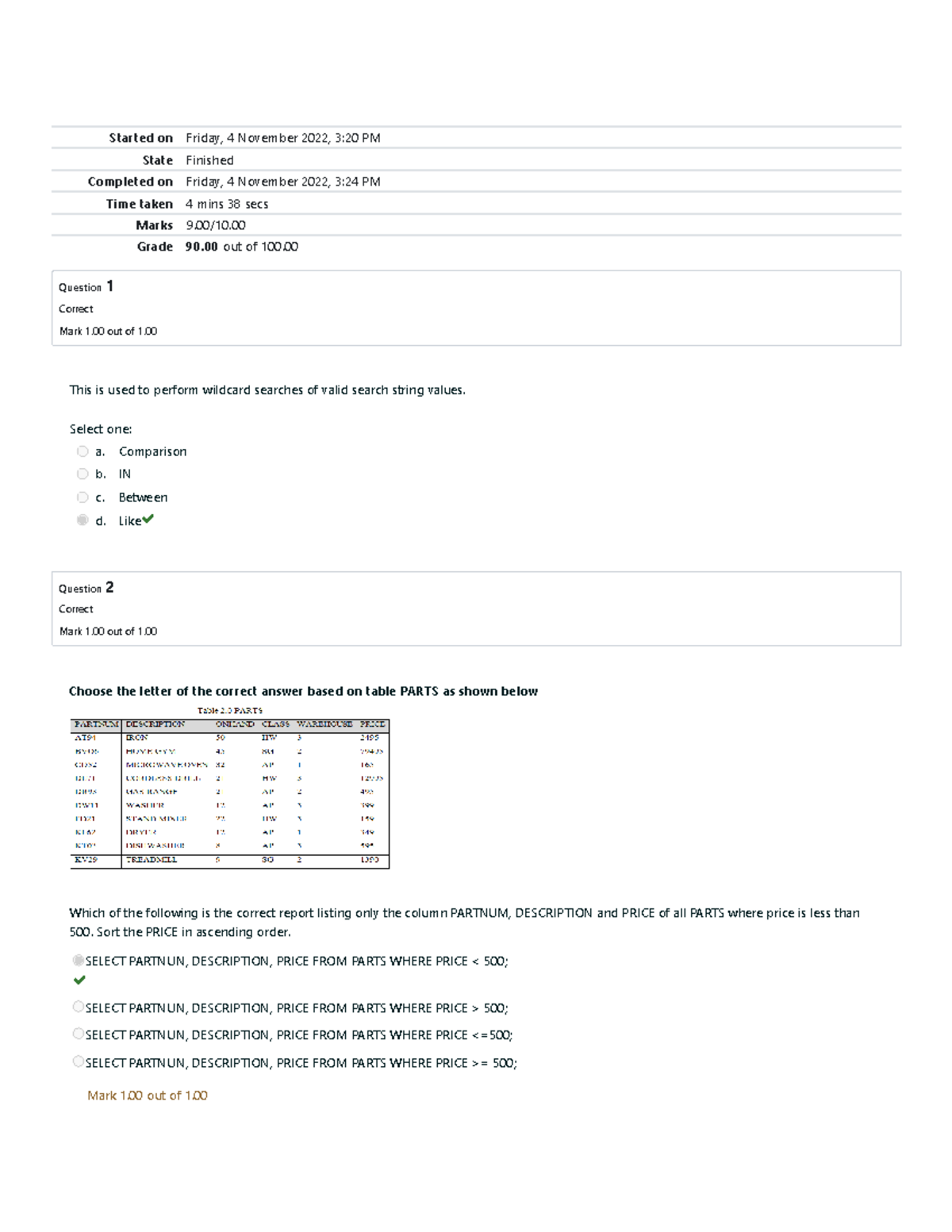 Midterm Quiz 2 Attempt review 2 - Started on Friday, 4 November 2022, 3:20 PM State Finished ...