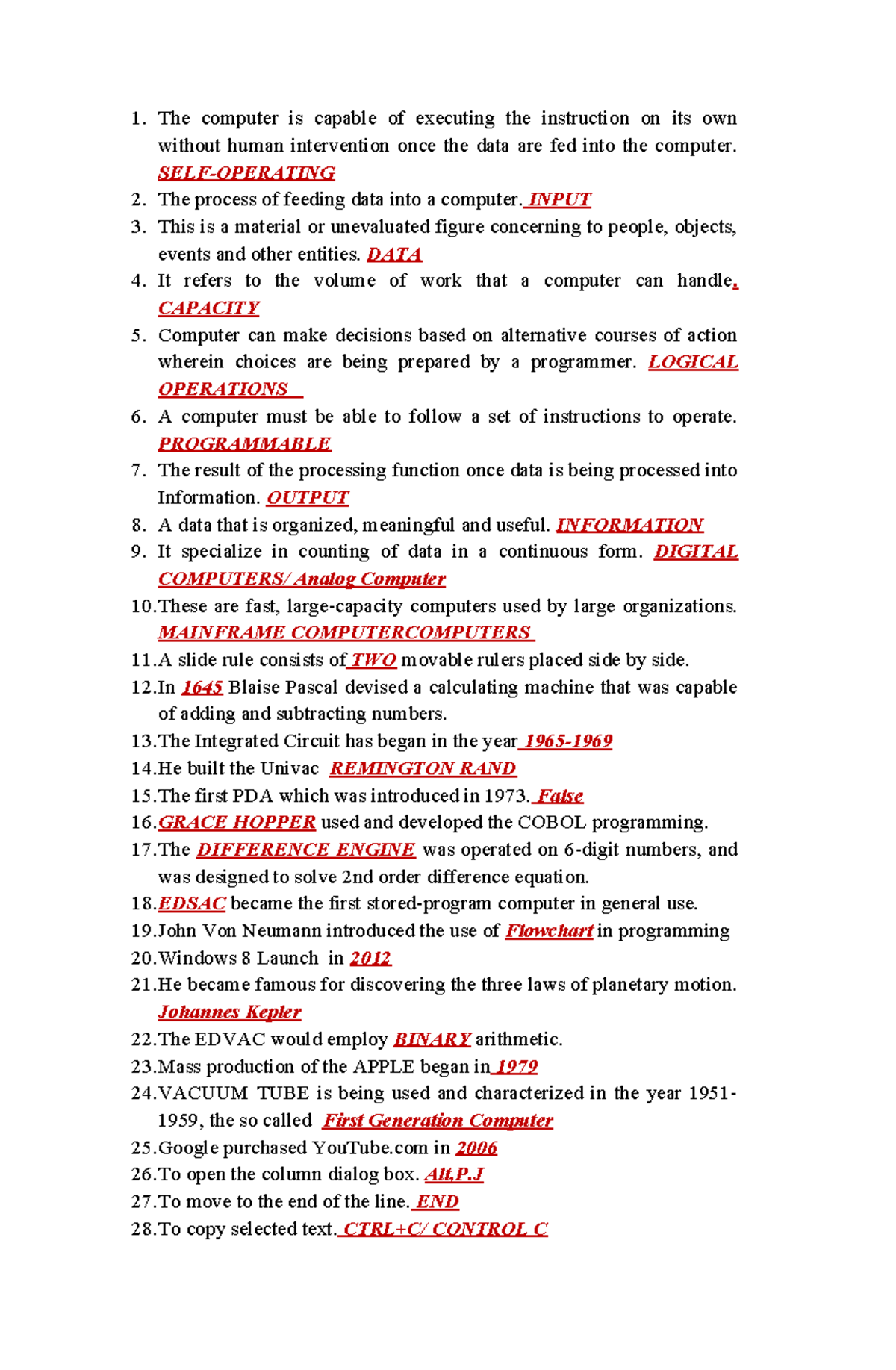 I T Reviewer - 6tgyhuiojpk - The computer is capable of executing the ...