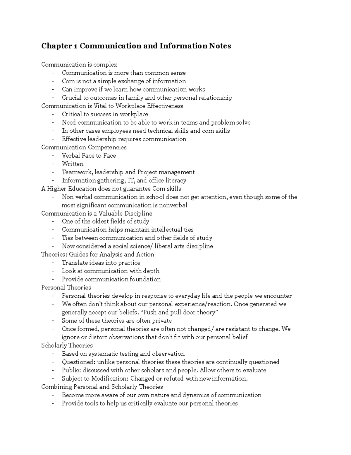 Intro TO COM Notes Chapter 1 - Chapter 1 Communication and Information ...