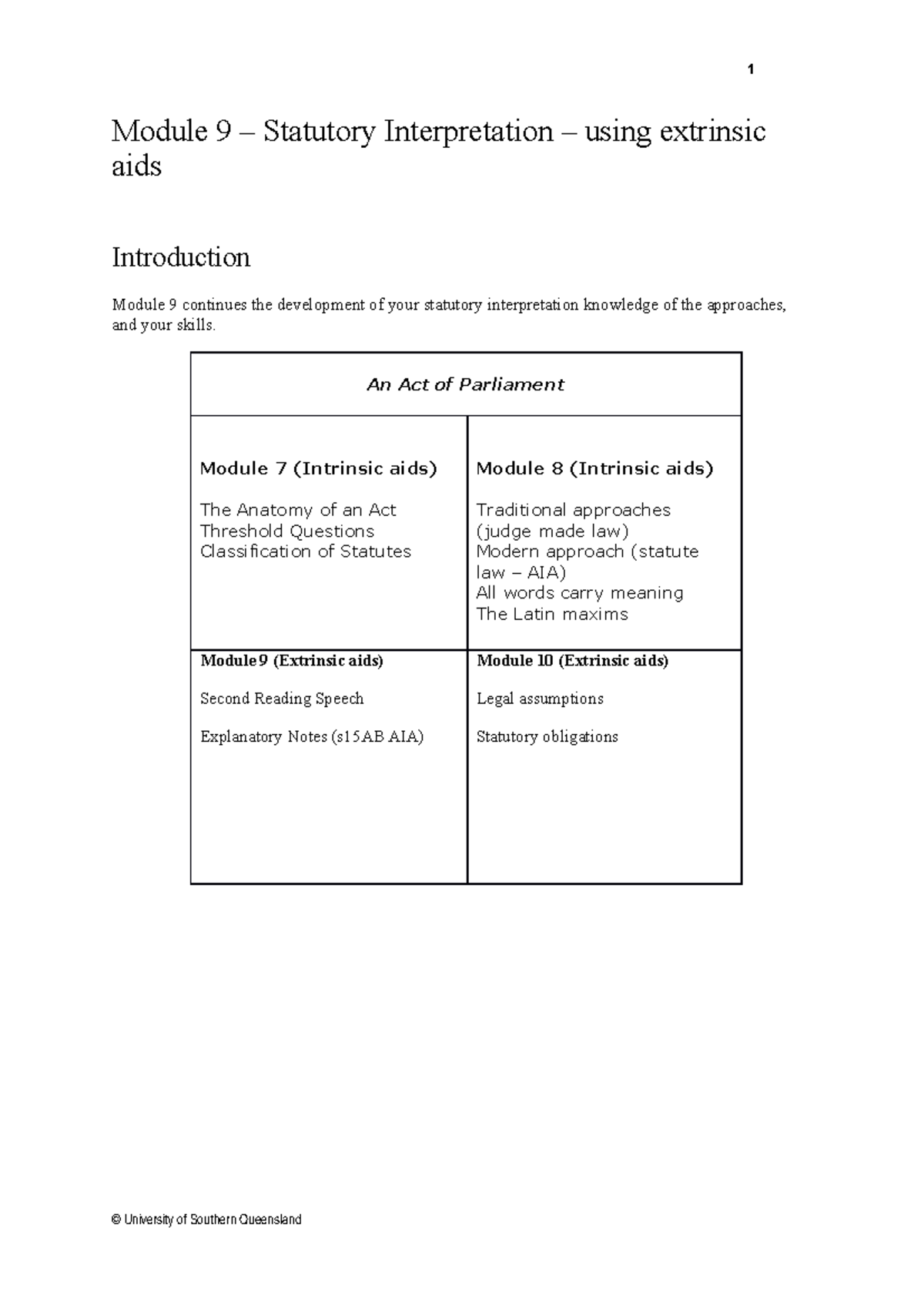 Module 09 - Statutory Interpretation (Extrinsic aids) - Module 9 ...